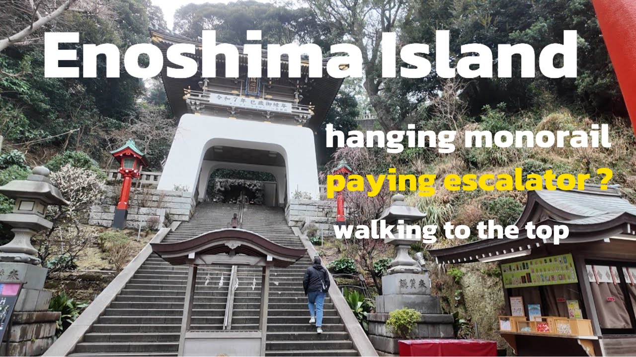 Walking to the top of Enoshima Island/ Hanging Monorail / Paying ...