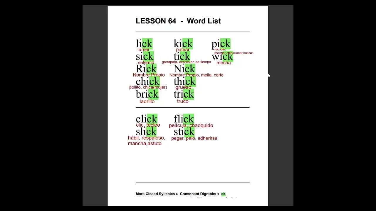 Phonics Lesson 64 More Closed Syllables » Consonant Digraphs » ck - YouTube
