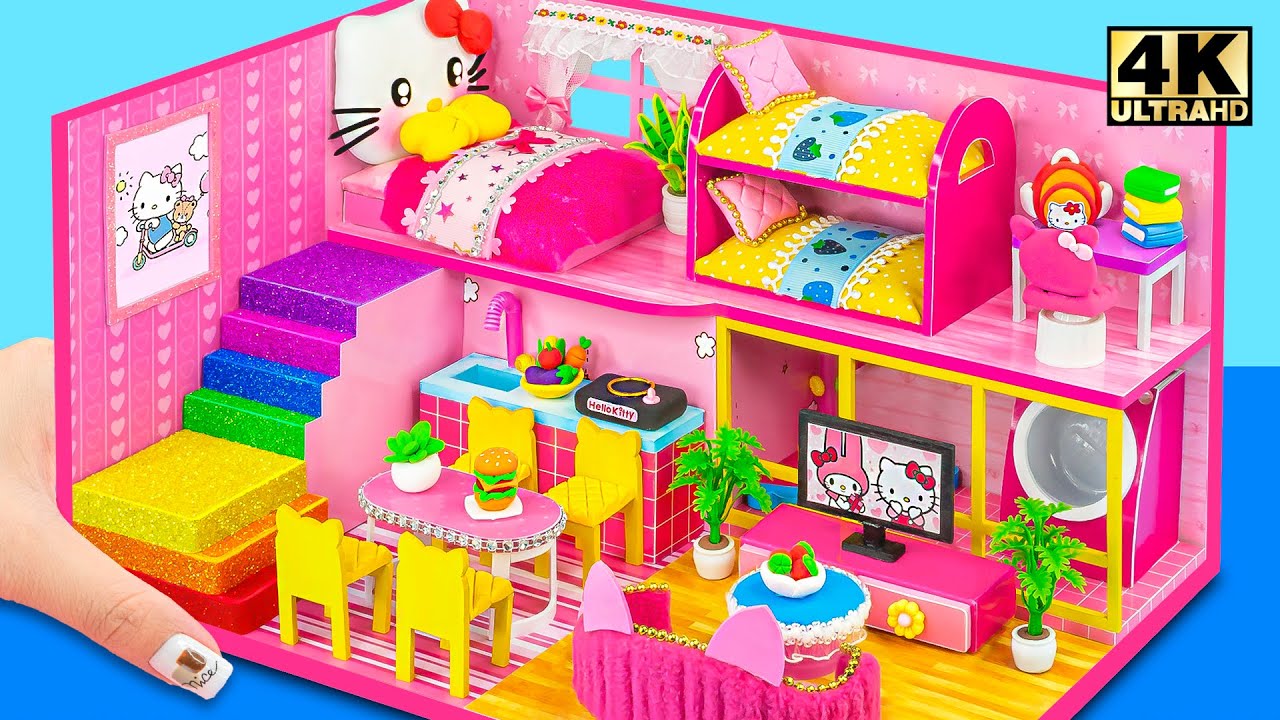 DIY Project Build Two Floor Pink Miniature House has 2 Bedroom, Kitchen ...