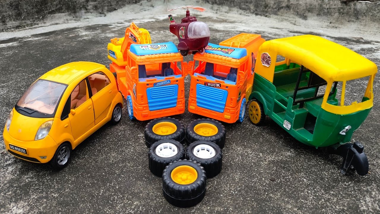 In the ground tractor, auto rickshaw, helicopter, jcb find toy and body ...