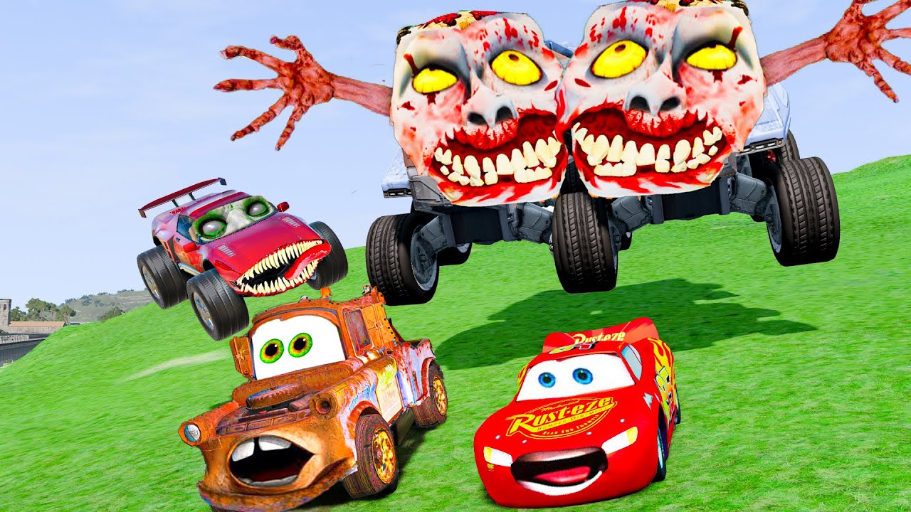 Angry Mutation Double-Headed Monster Truck vs Lightning McQueen and ...