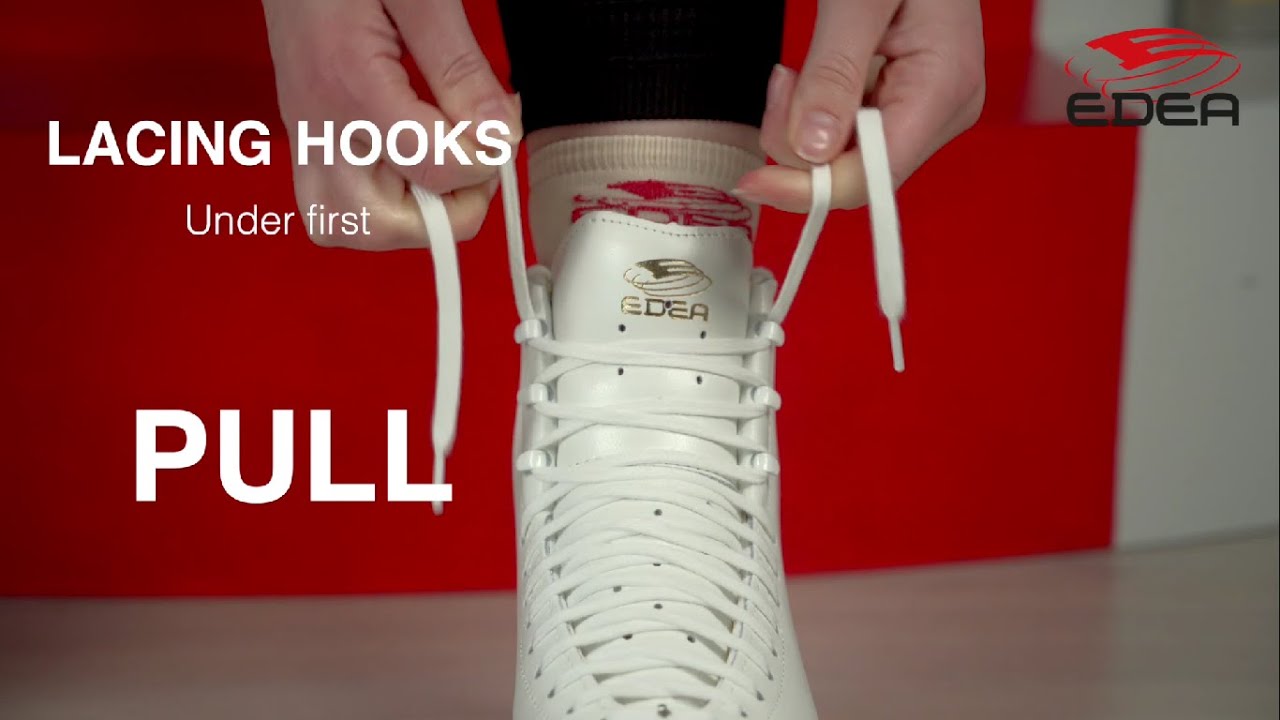Lacing the hooks on figure skates - under first - YouTube
