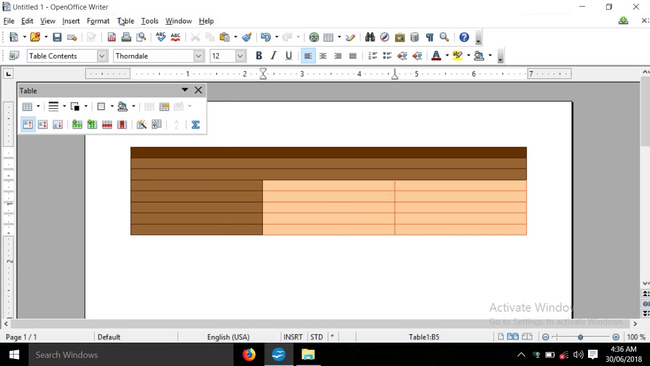 Open Office Writer Table Menu - YouTube