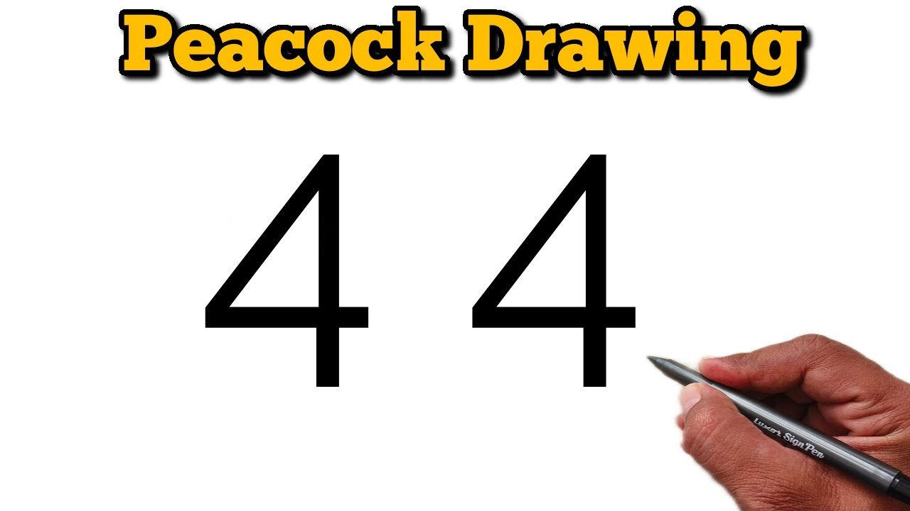 How to draw peacock from number 4 | Easy peacock drawing | number ...