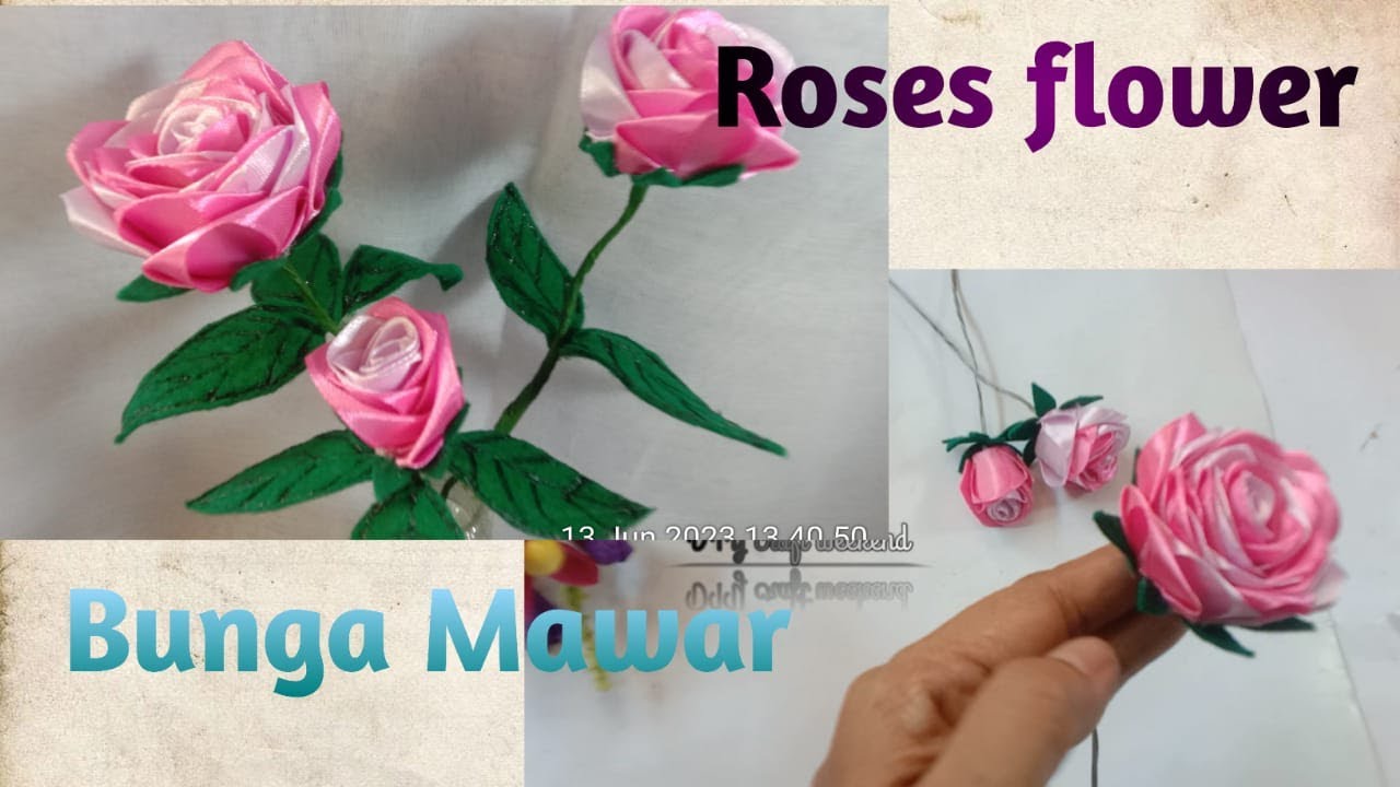 Cara membuat bunga mawar||How to make rose ribbon flower||@m_afins100 ...