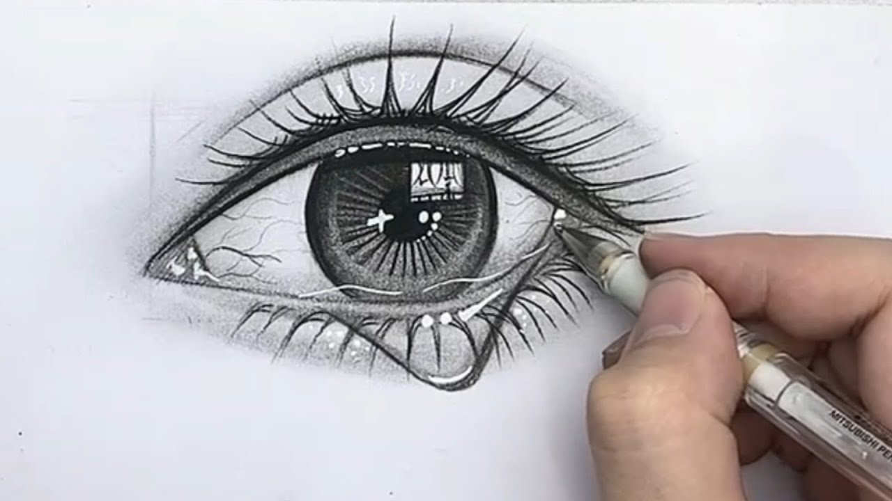 How to draw an eye with teardrop for Beginners - Easy Way To Draw A ...