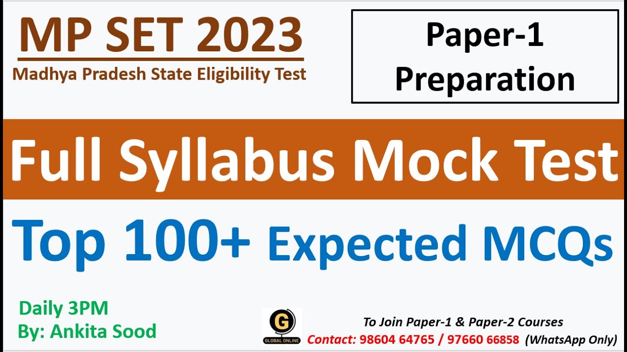 Important MCQs for MP SET 2023 | Madhya Pradesh SET Paper 1 Full ...