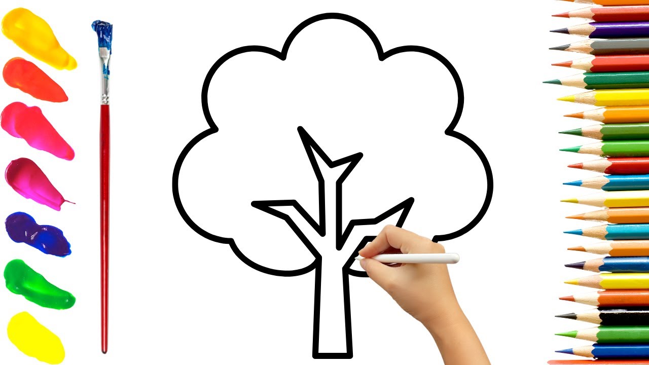 How To Draw cute tree Drawing, Painting & Coloring For Kids and ...