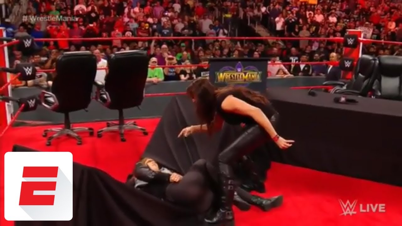 Stephanie McMahon puts Ronda Rousey through a table | WWE | ESPN - YouTube