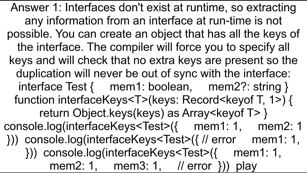 How can I extract the properties of an interface using TypeScript preferably with no 3rd party ...