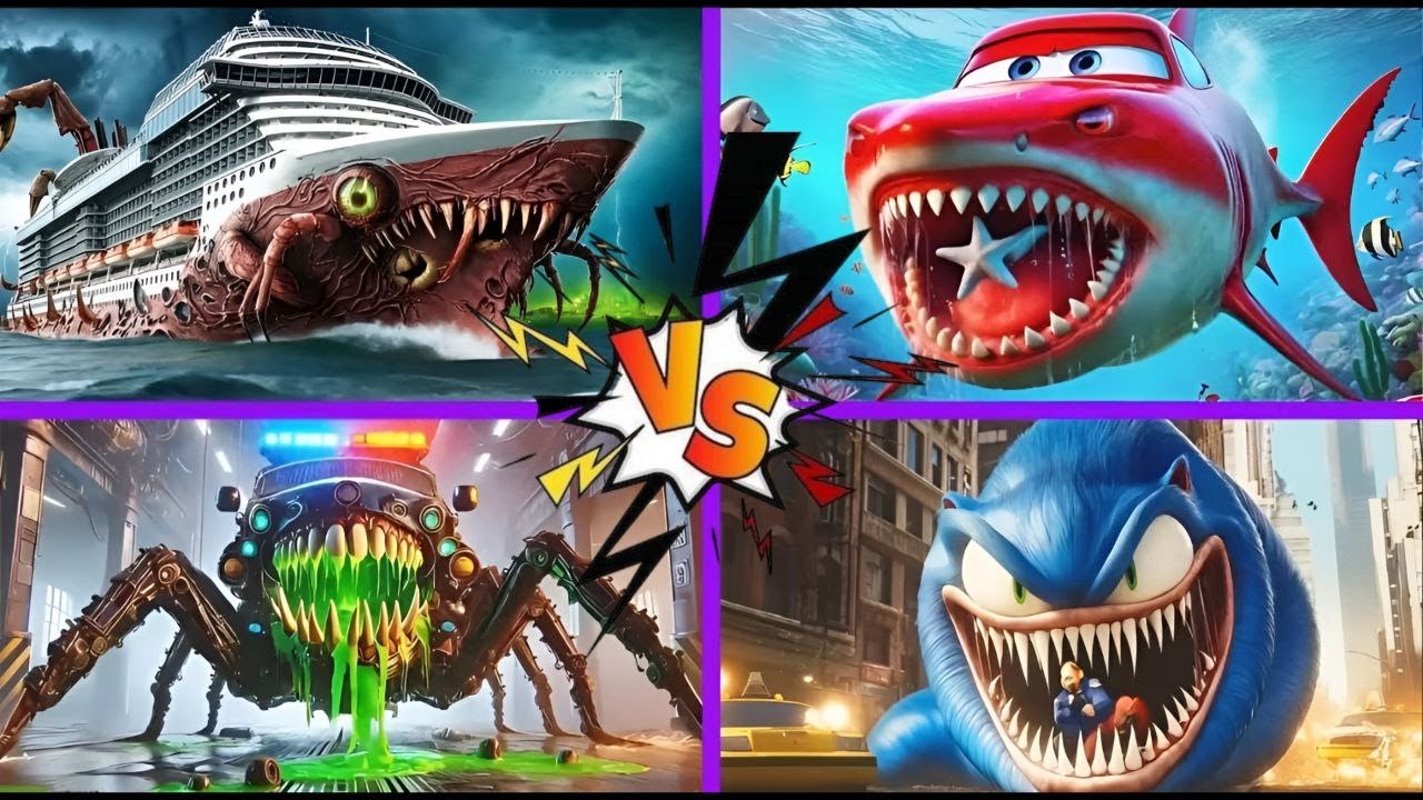 Sonic Worm 🆚McQueen Shark 🆚 Infected Sea🆚Police Car Monster - Tiles Нор ...