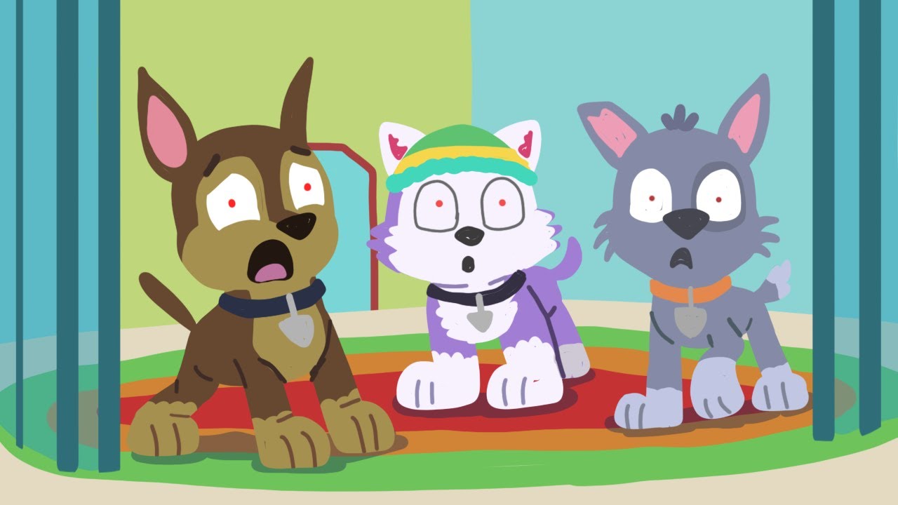 Paw Patrol Pups vs Elevator Chase Everest & Rocky Scared?! Drawing ...