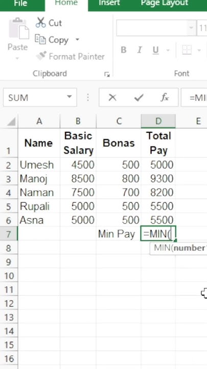 Min Function in Excel - YouTube