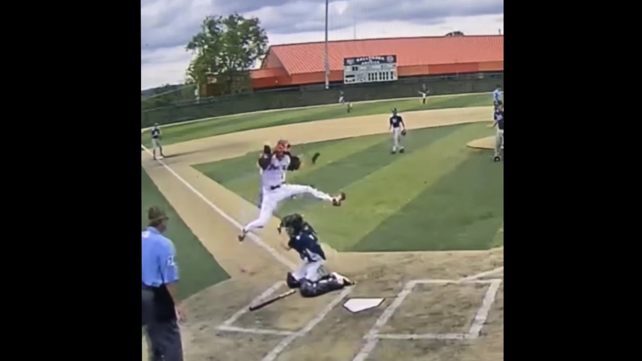 Baseball player jumps over catcher!! - YouTube