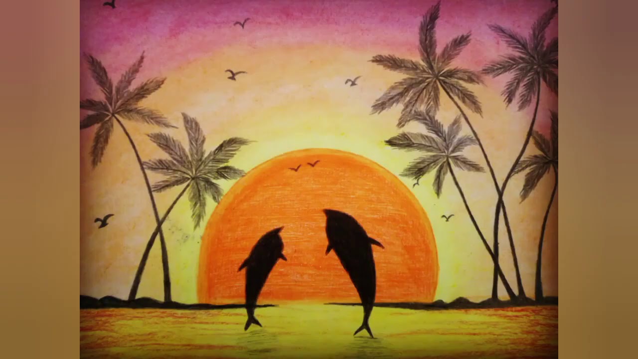 Dolphin Sunset Scenery With Oil Pastels | Dimple Artist | - YouTube