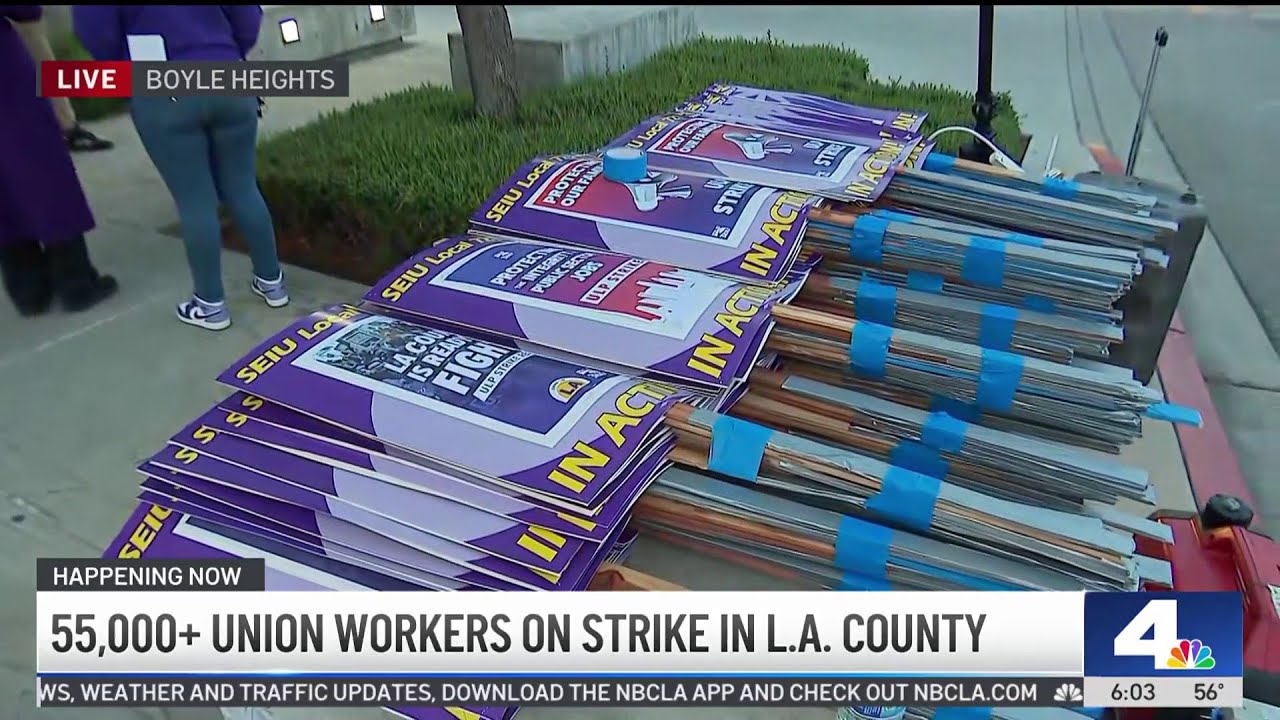 More than 55,000 union workers on strike in LA County - YouTube