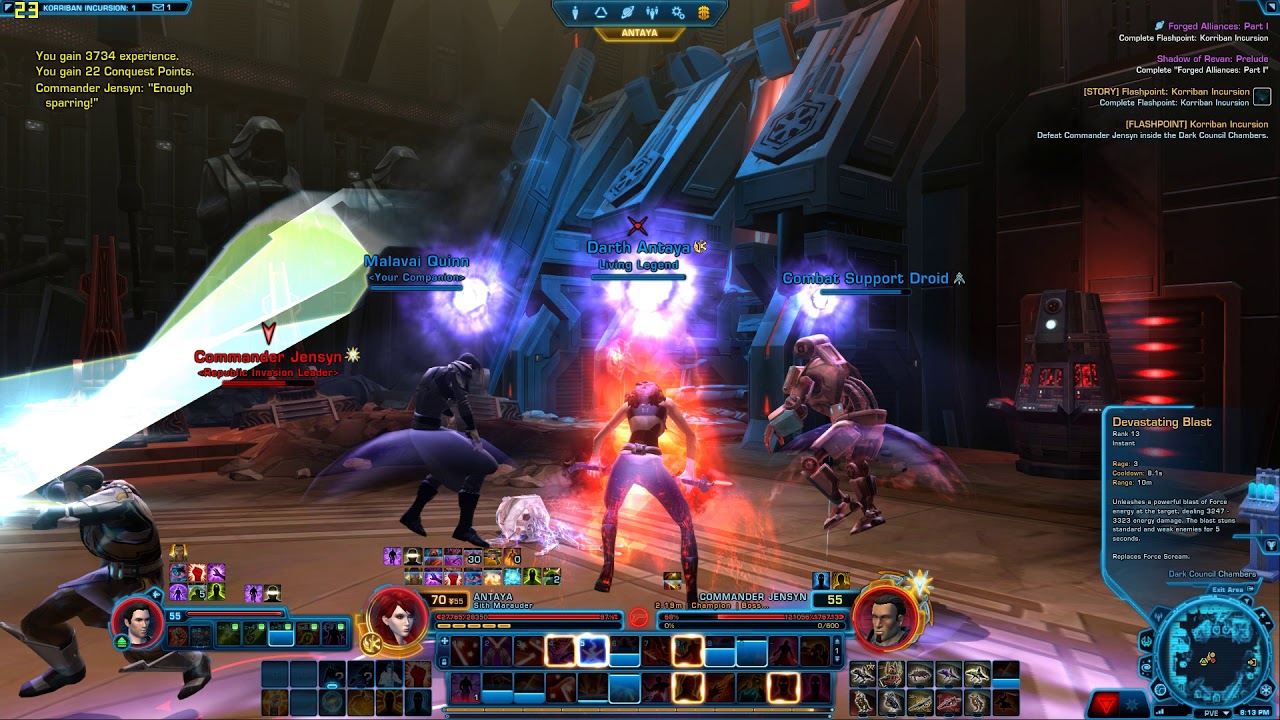 Sith Warrior/Commander Jensyn Combat, Korriban Incursion Flashpoint ...
