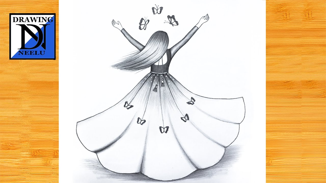 How to draw a Backside Girl with Butterflies || Girl drawing for ...