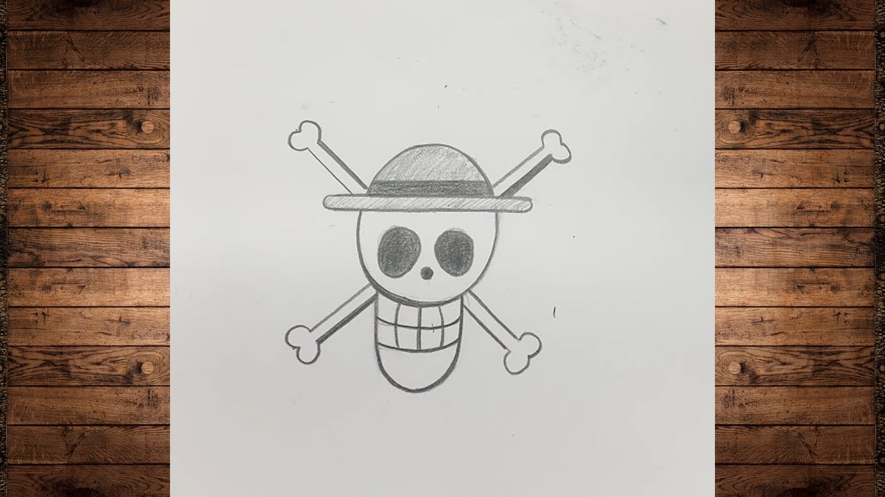 how to draw one piece straw hat flag skull simple, step by step drawing ...
