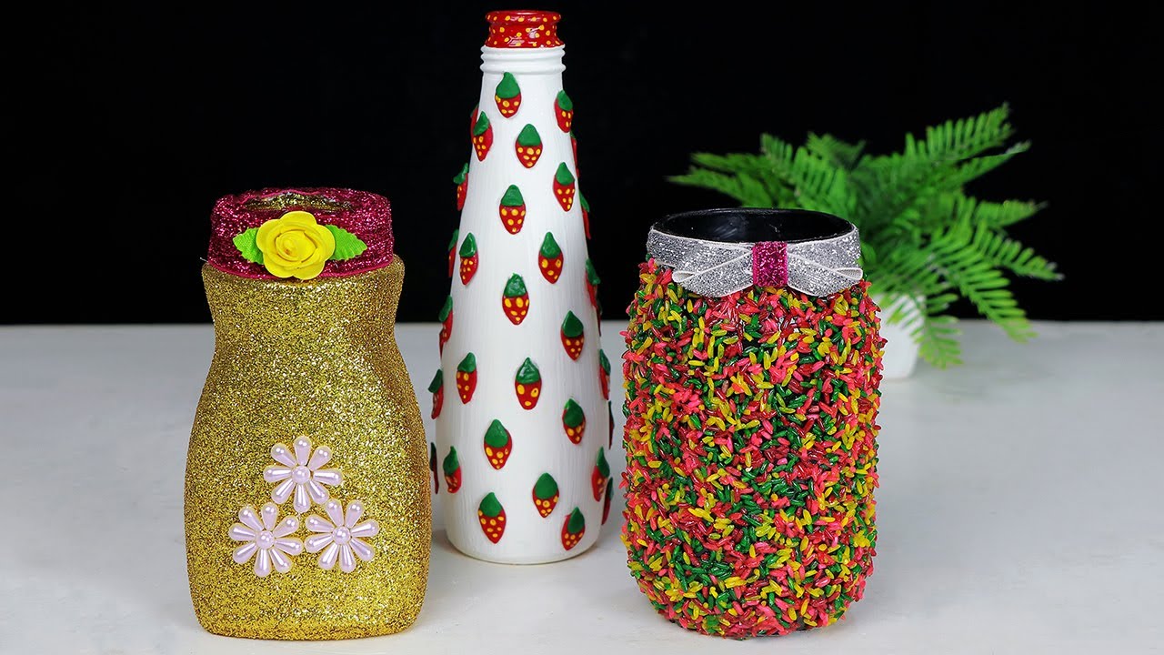 3 Ideas of Jar Crafts || Unique Glass Jar decoration ideas || Painting ...