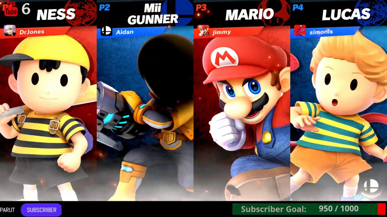 Lucas & Mii Gunner VS Ness & Mario - YouTube