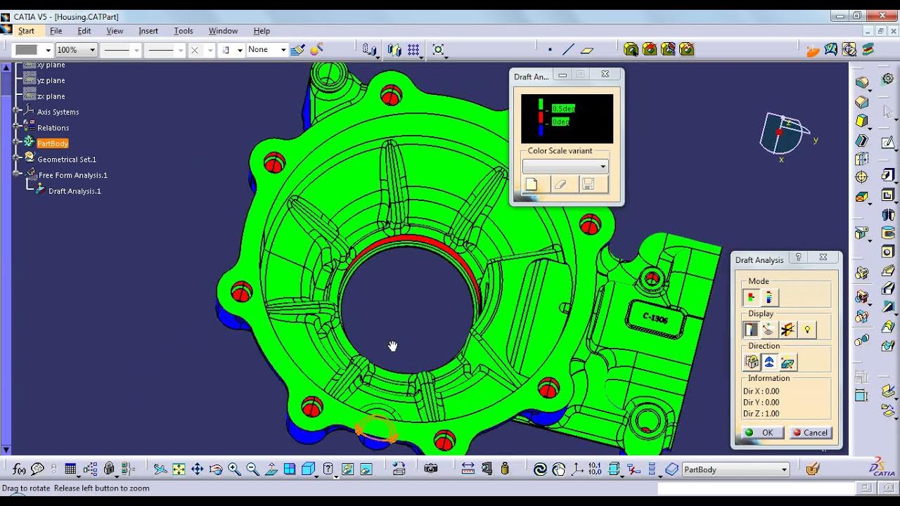 Draft Analysis and Thickness Analysis of Metal Casting in CATIA V5 - YouTube