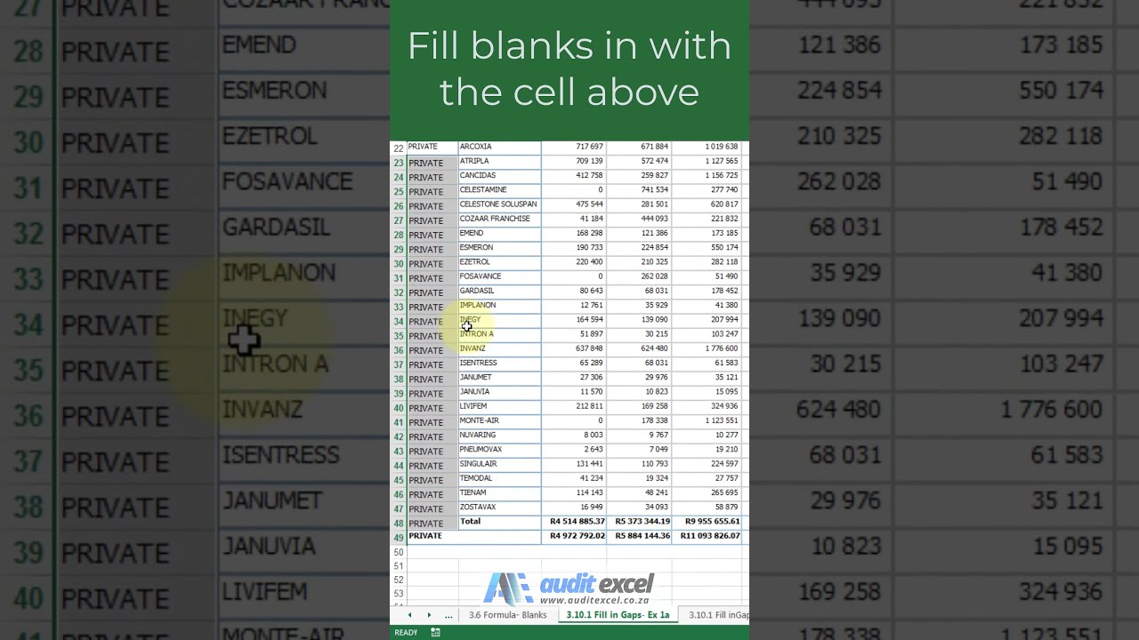Fill In Blank Excel Cells With The One Above YouTube Fill In Blank Excel Cells With The One Above YouTube