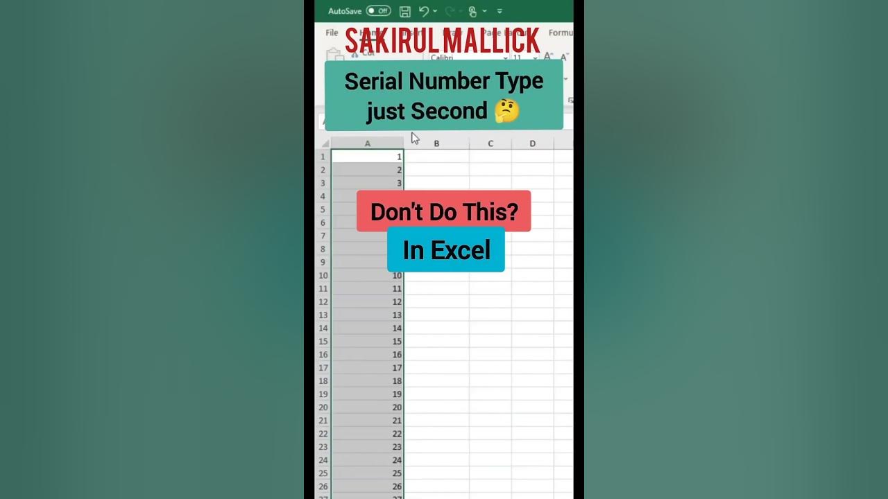 Serial number in excel shortcut !! Automatic serial Number in excel #video #best #shorts - YouTube