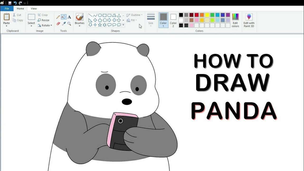 How to draw Panda from We Bare Bears using MS Paint - YouTube