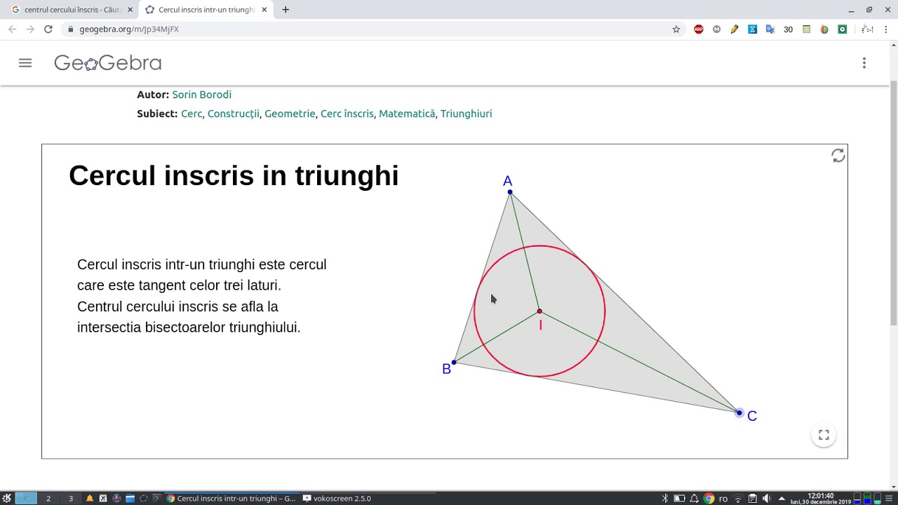 Centrul cercului înscris în triunghi - YouTube