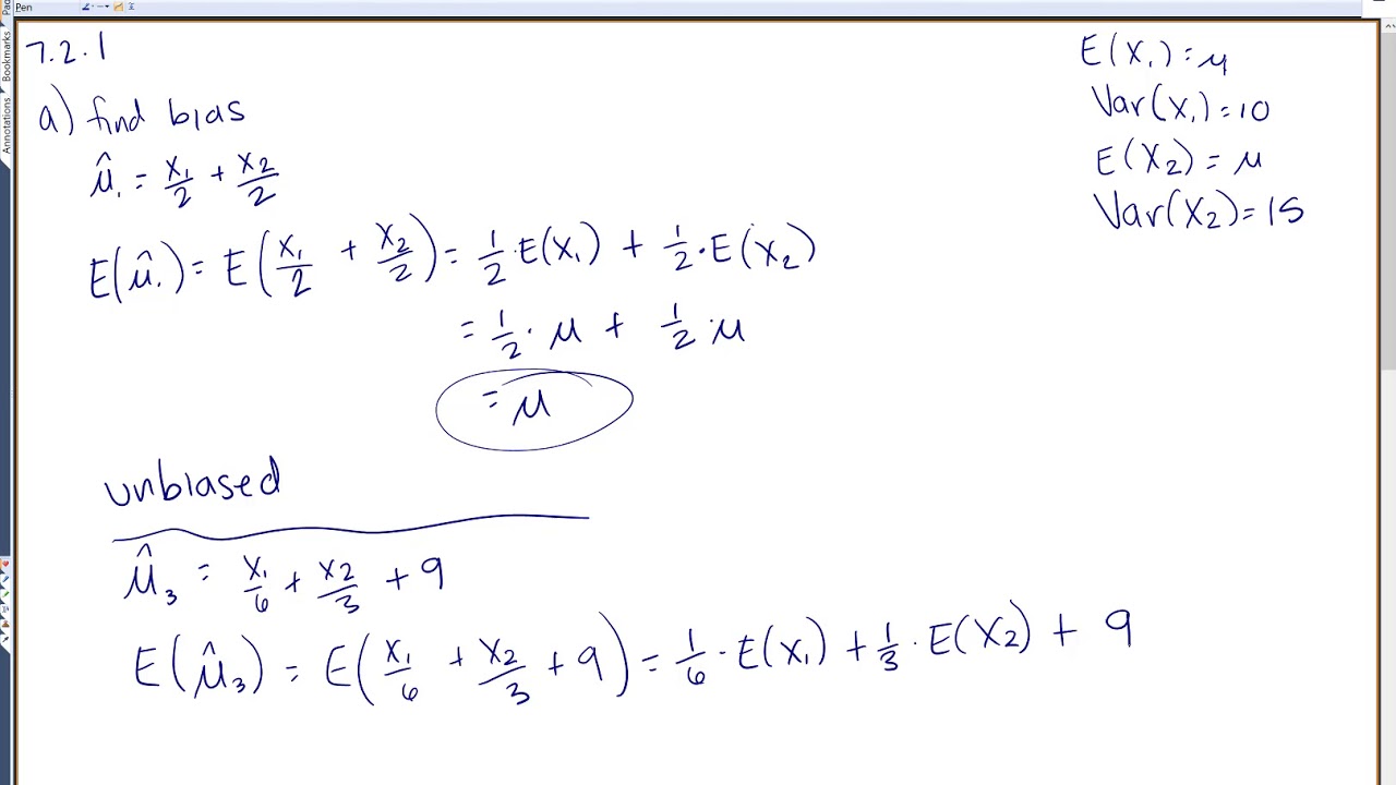 STAT 3000 problem 7.2.1 a bias for mu1 and mu3 - YouTube
