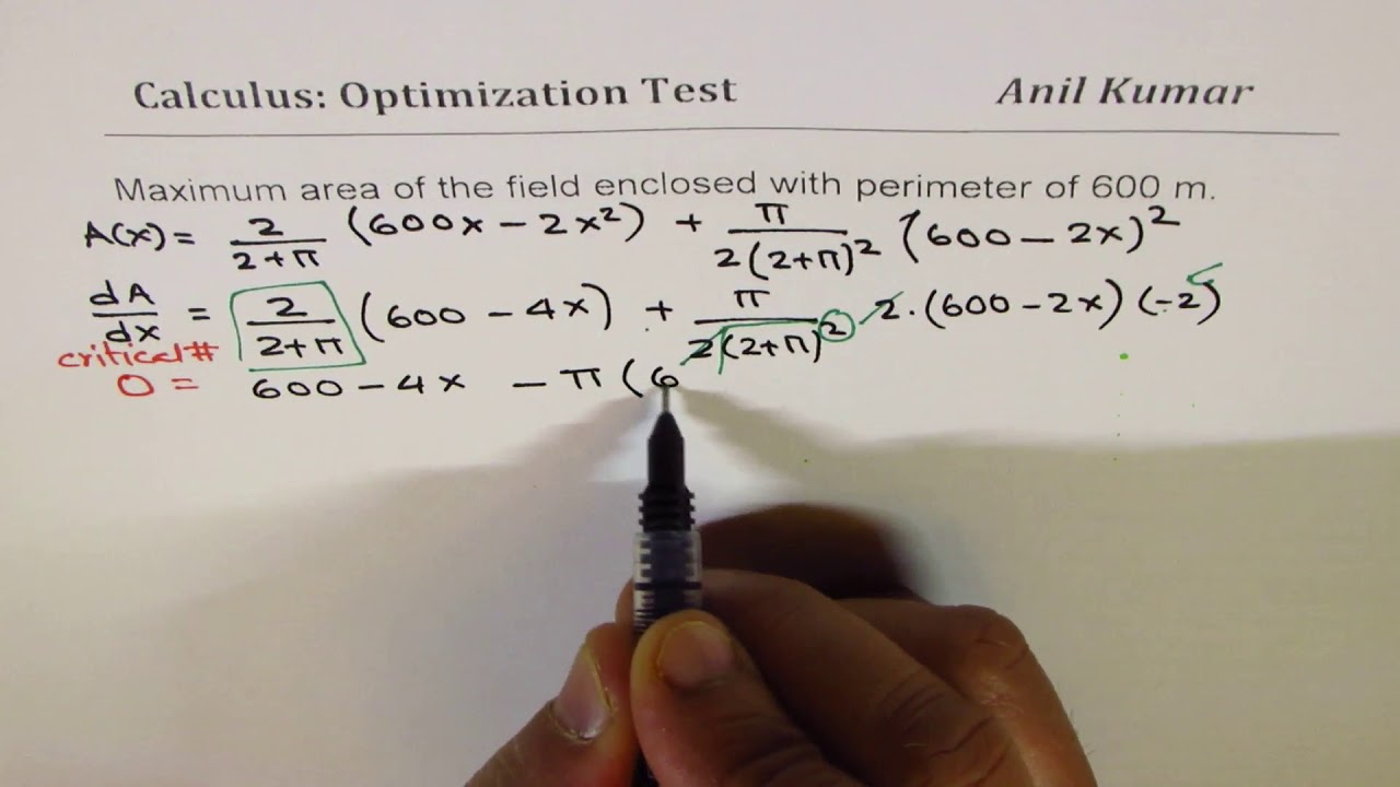 Rectangle surmounted by semicircle track for maximum area Calculus ...