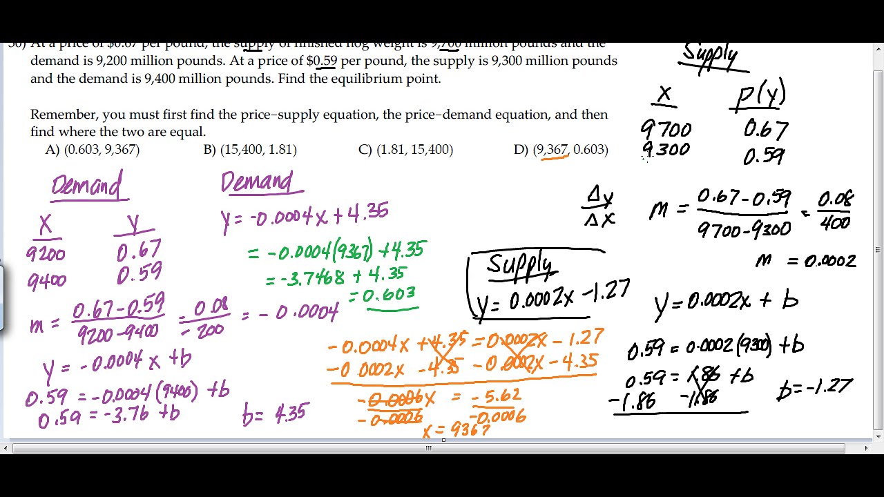 Supply and demand - finding the equilibrium point - YouTube