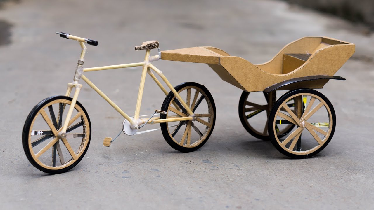 How To Make Bicycle Rickshaw With Cardboard - DIY At Home - YouTube