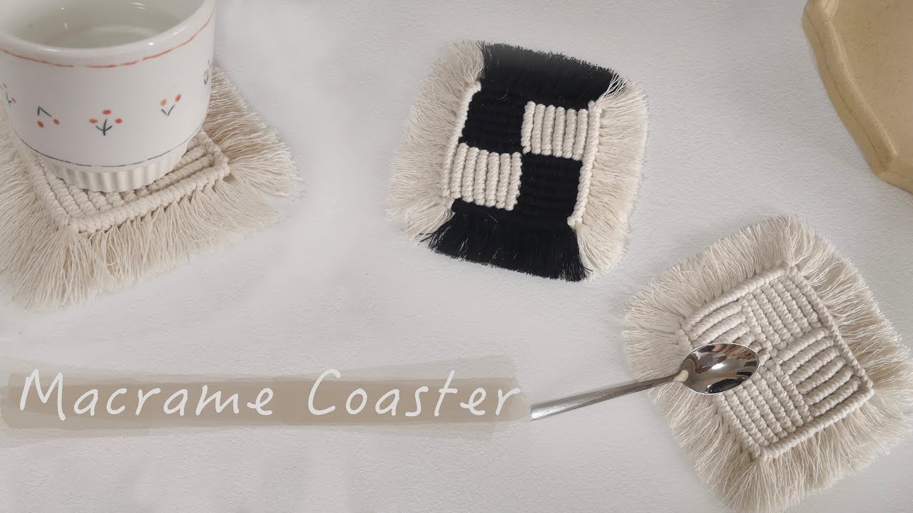 DIY Macrame Bicolor Coaster｜ Easy Macrame Square Coaster Tutorial｜Table ...