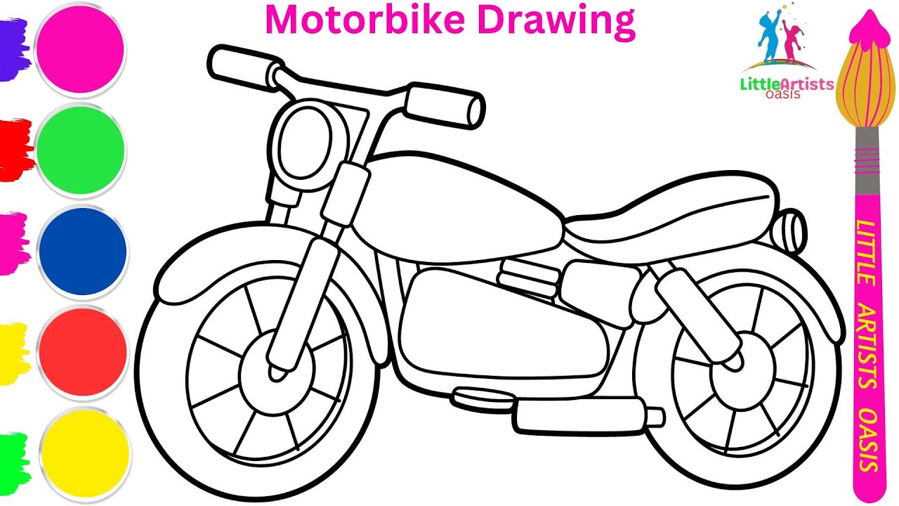 How To Draw Motorbike easy for Beginners | Simple Motorbike Drawing ...
