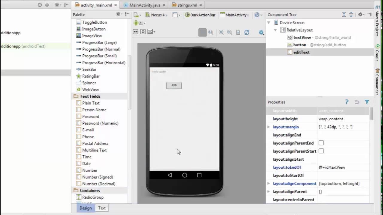Part 2 हिंदी Android Tutorial For Beginners Video Lesson #2 EditText, Button, onClick - YouTube