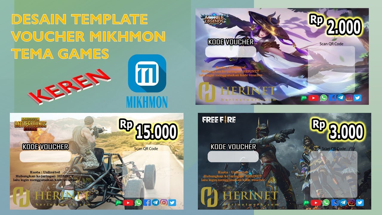 Desain Template Voucher hotspot keren tema games - YouTube