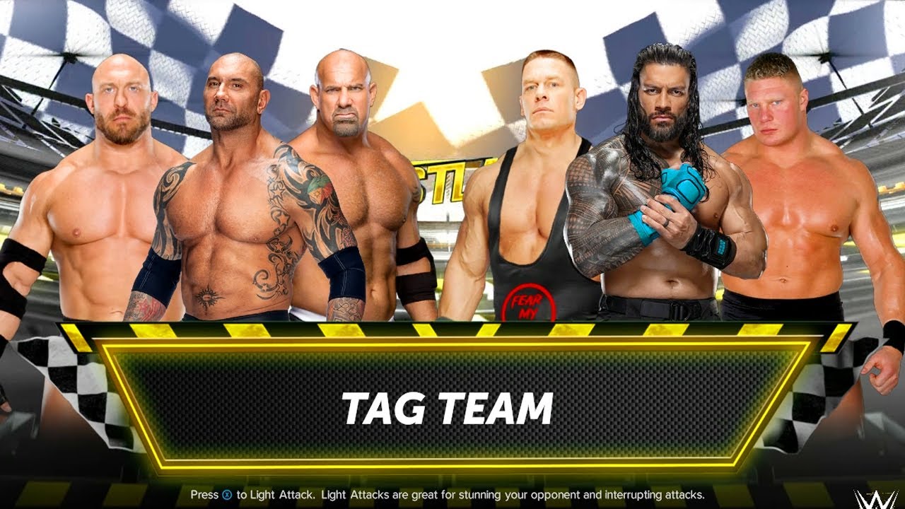 Batista Ryback & Goldberg vs. Roman Reigns John Cena & Brock Lesnar ...
