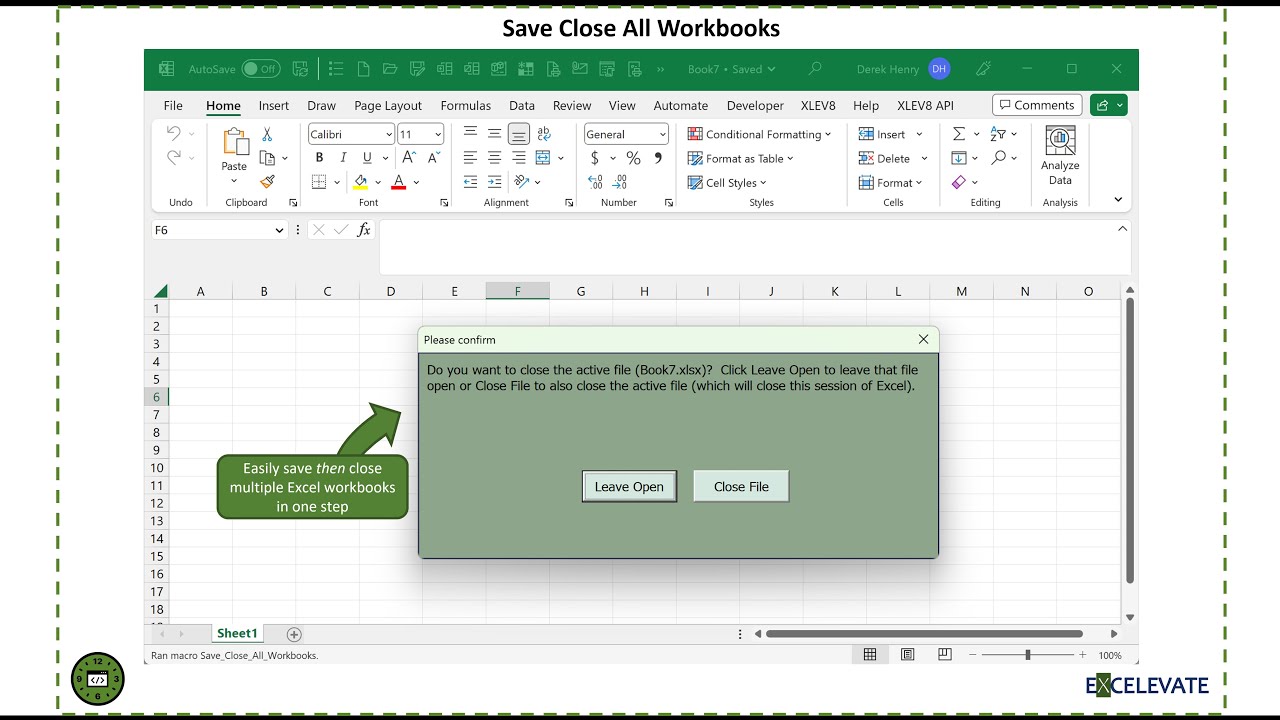 XLEV8 MMM Save Close All Workbooks - YouTube