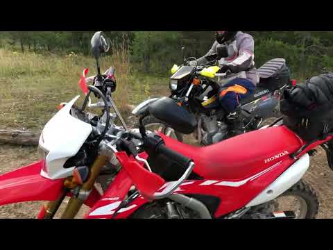 I ride my brother’s 2017 Honda CRF 250 L on the same trails that we snowmobile in the winter ...
