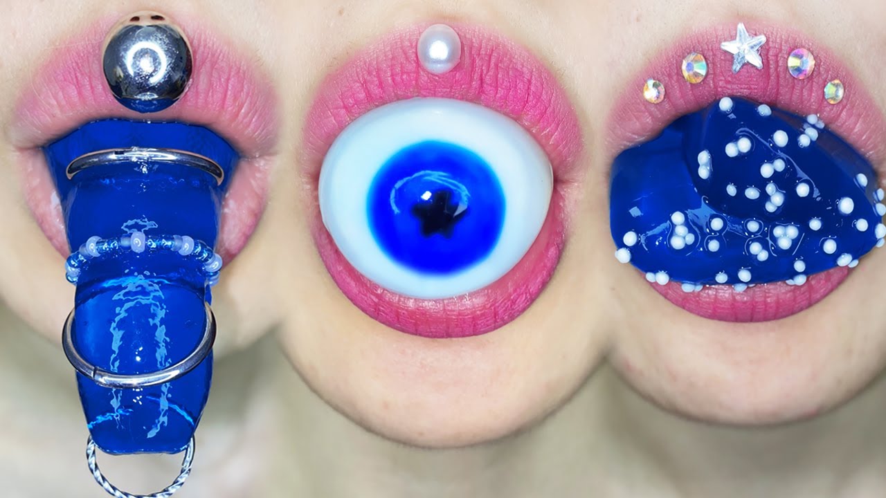 ASMR BLUE RING PIERCING JELLY EYEBALL PUDDING MUKBANG 파란 피어싱 젤리 눈알 푸딩 ...