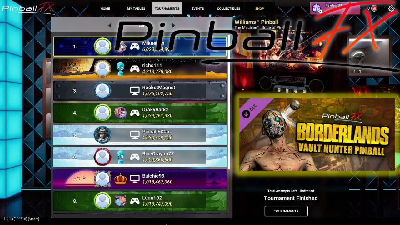 TOURNAMENT : Borderlands Vault Hunter Pinball | Classic | Pinball FX ...