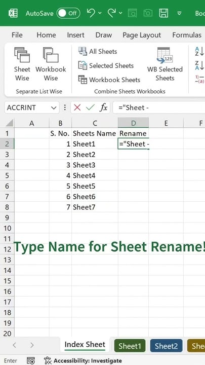 Rename 1000 Sheets In Second VBA Code #excelsdive #excel #vbaexcel - YouTube