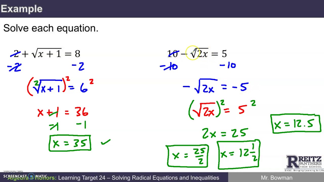 Screencast 24 1 Radical Equations Algebra II Honors YouTube screencast-24-1-radical-equations-algebra-ii-honors-youtube