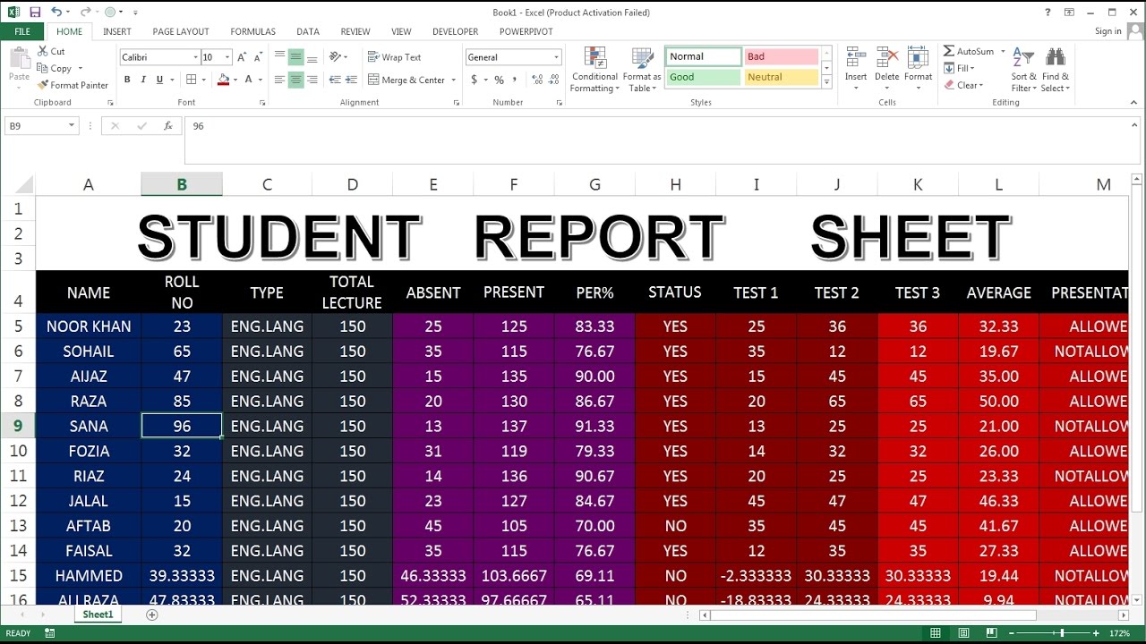Students Report Sheet on Excel # 53 - YouTube