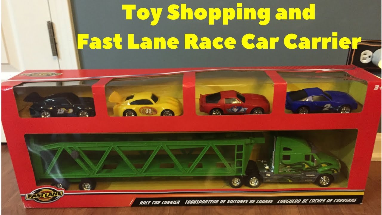 FastLane Race Car Carrier + Toy Store Shopping + Playing with cars ...