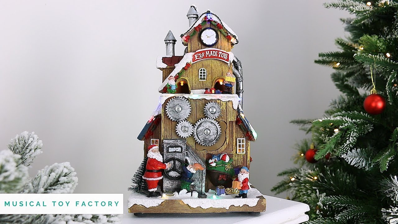 Christmas Toy Factory Moving Musical LED Christmas Scene - YouTube