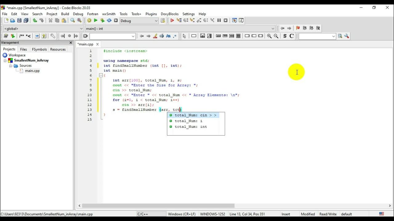 Find Smallest Number in Array using Function - YouTube