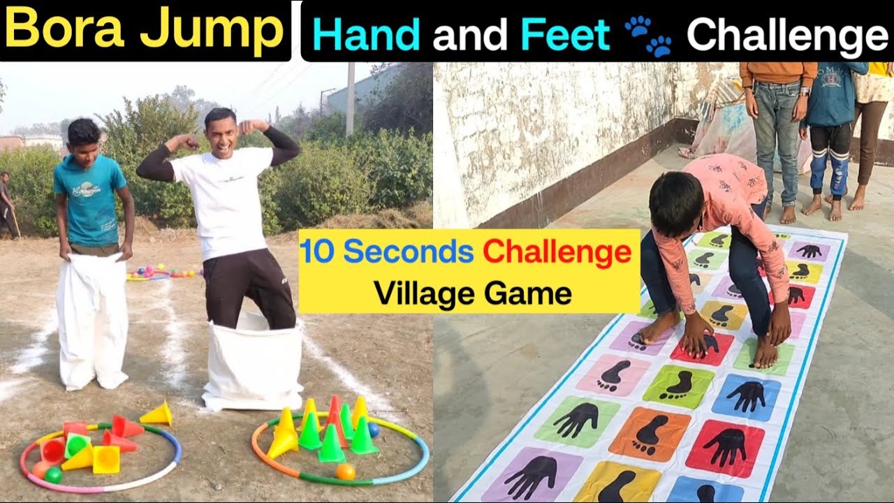 Outdoor bora jump | multiple outdoor game | Hand and feet challenge ...